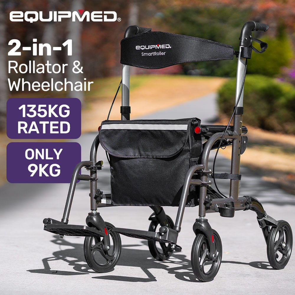 SmartRoller 2-in-1 Aluminium Rollator and Transit Wheelchair - Titaniu – Equipmed