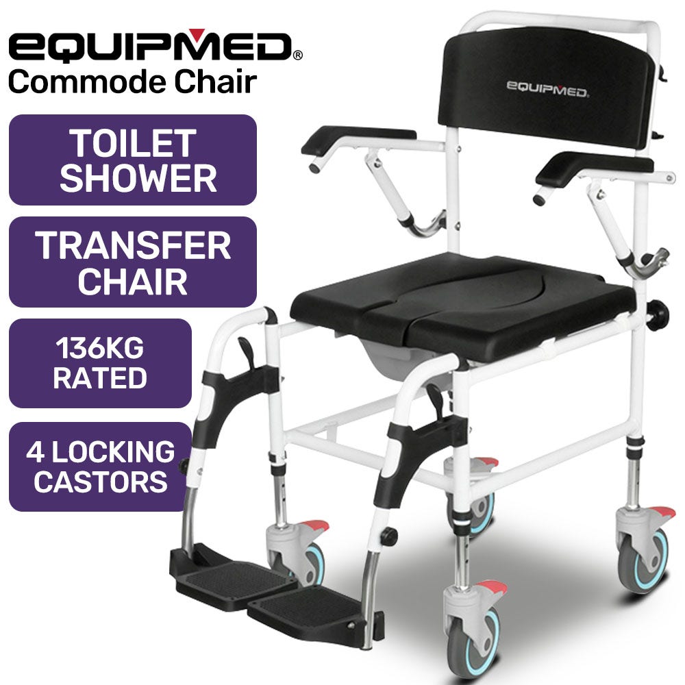 Commode Shower Chair, Over Toilet or Bedside 136kg Capacity Aluminium ...