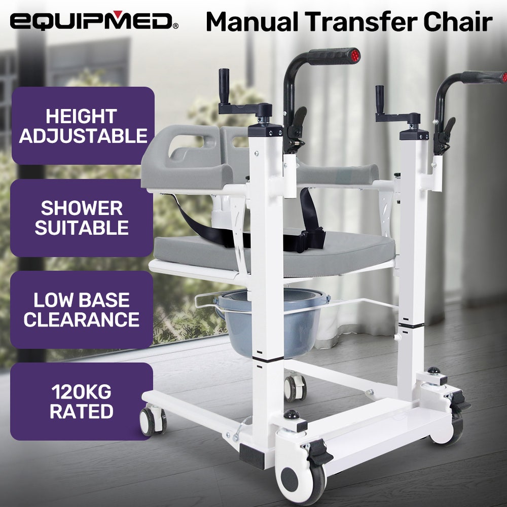 4in1 Patient Lift Transfer Chair, Manual Height Adjustment, Shower Com ...