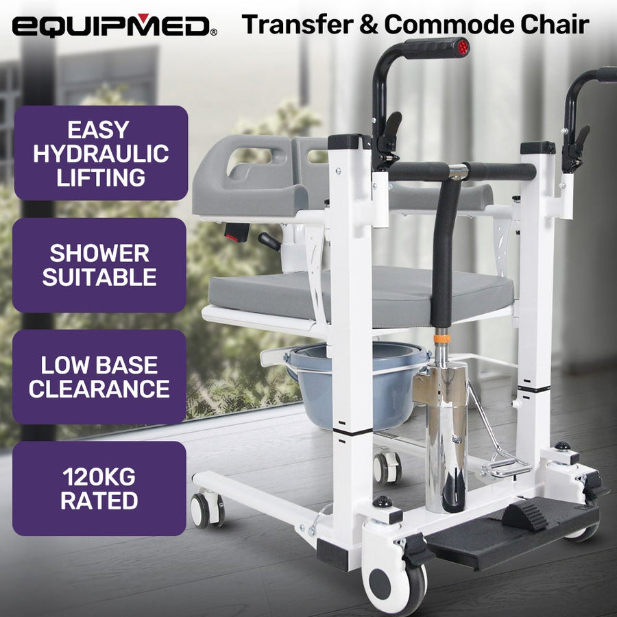4in1 Patient Lift Transfer Chair, Easy Hydraulic Height Adjustment, Sh ...