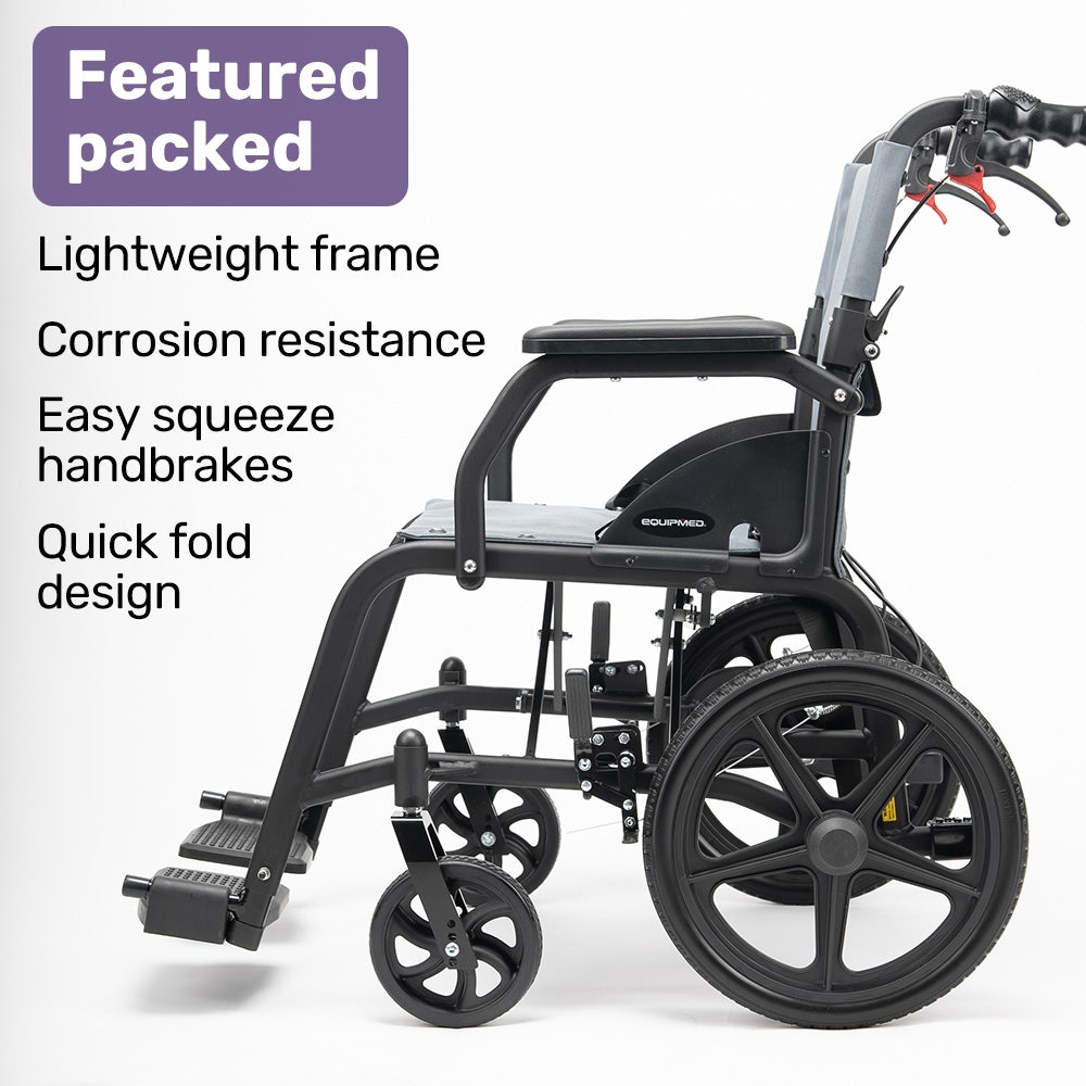 Folding Transit Wheelchair, Lightweight Aluminium for Easy Transport ...
