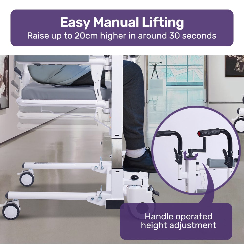 4in1 Patient Lift Transfer Chair, Manual Height Adjustment, Shower Com ...