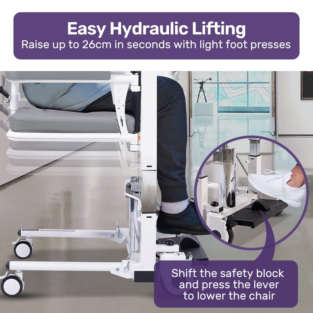 4in1 Patient Lift Transfer Chair, Easy Hydraulic Height Adjustment, Sh ...