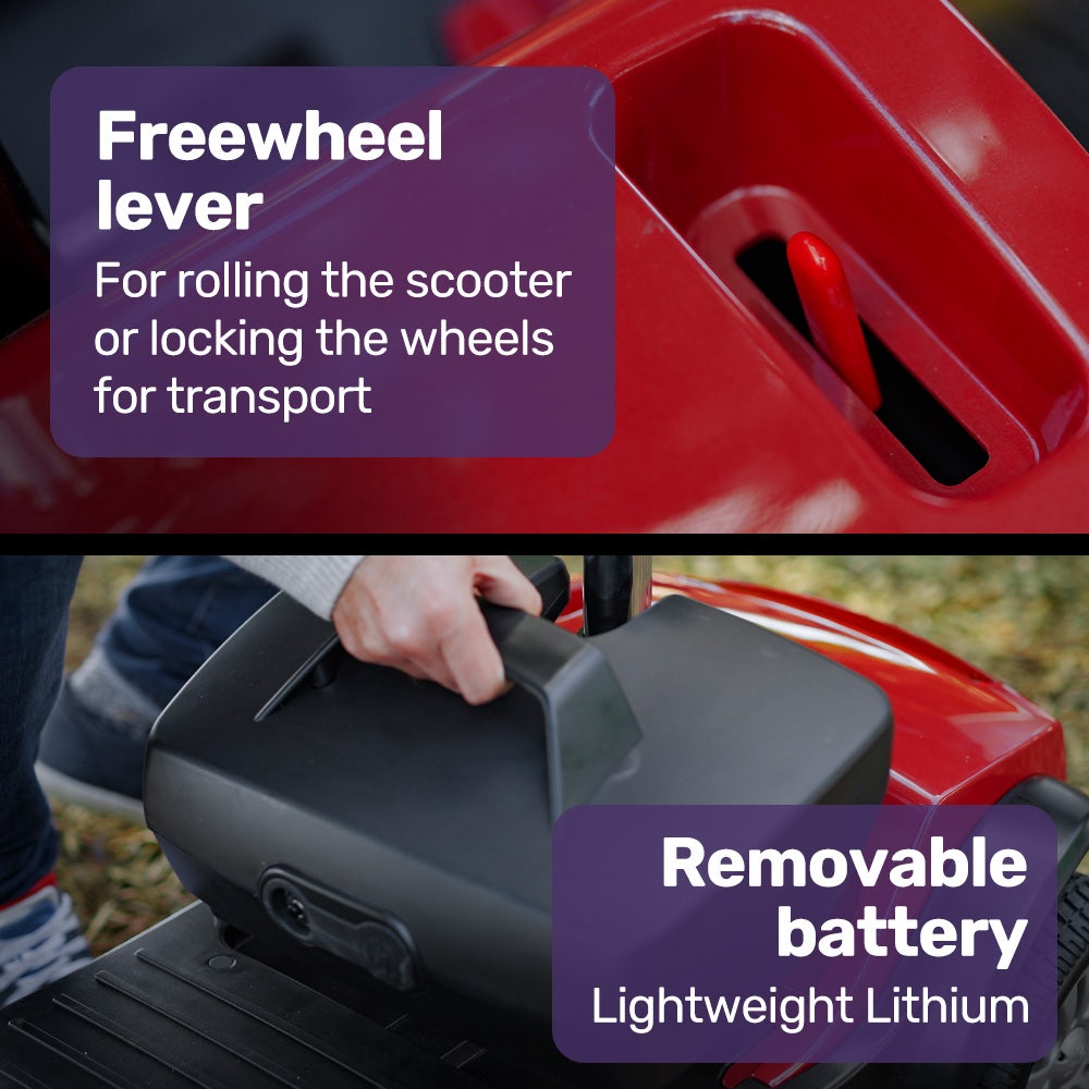 FreeRoam+ Mid-Sized Lithium Fast Easy Charge Mobility Scooter, Red ...