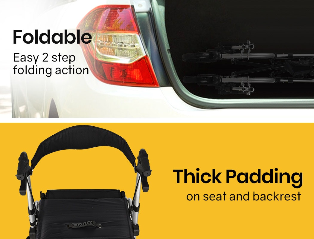 2-in-1 Aluminium Rollator and Transit Wheelchair, for Seniors Elderly ...