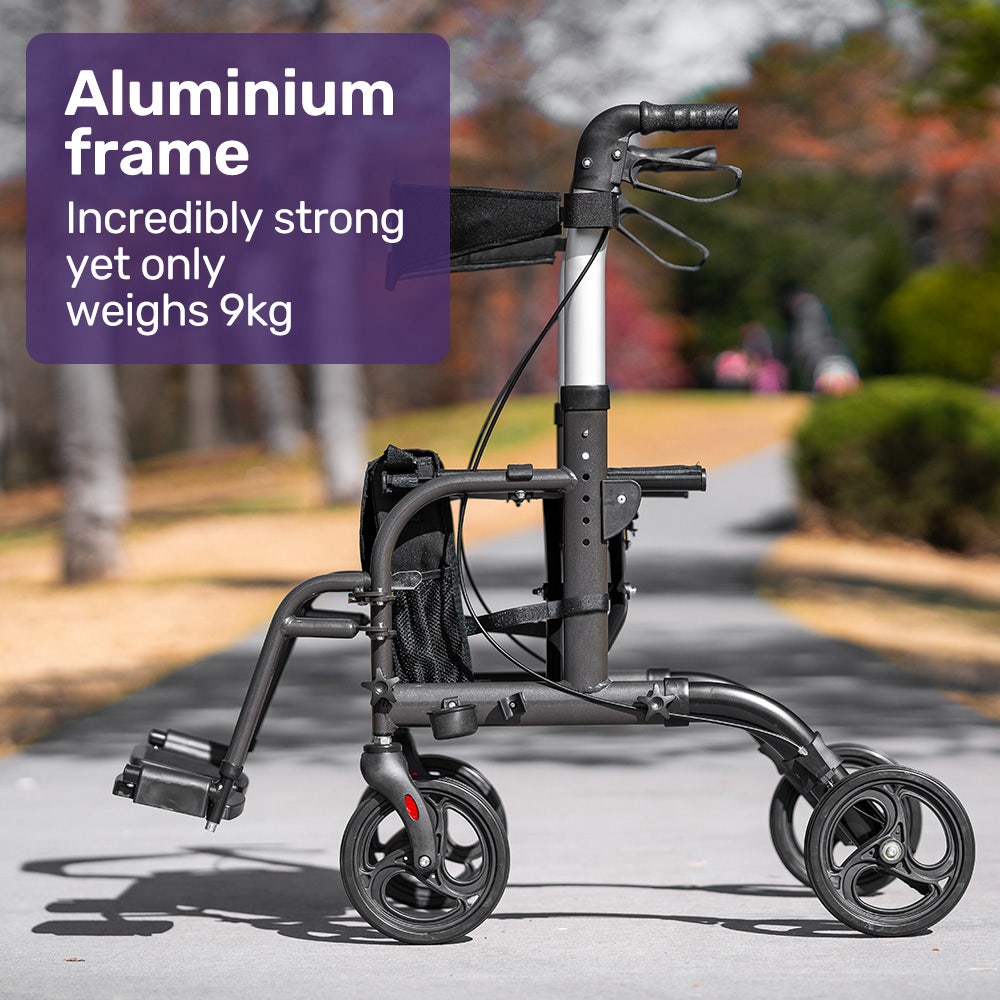 SmartRoller 2-in-1 Aluminium Rollator and Transit Wheelchair - Titaniu ...