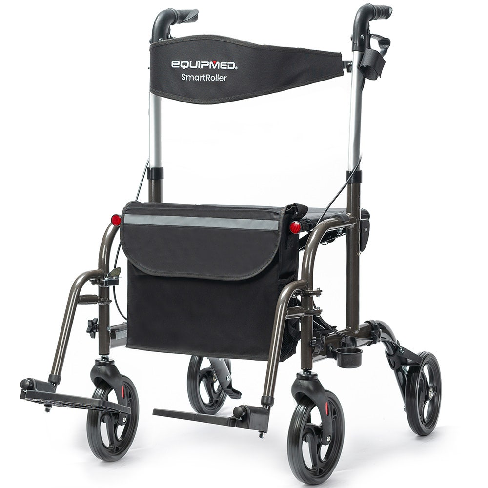 SmartRoller 2-in-1 Aluminium Rollator and Transit Wheelchair - Titaniu ...
