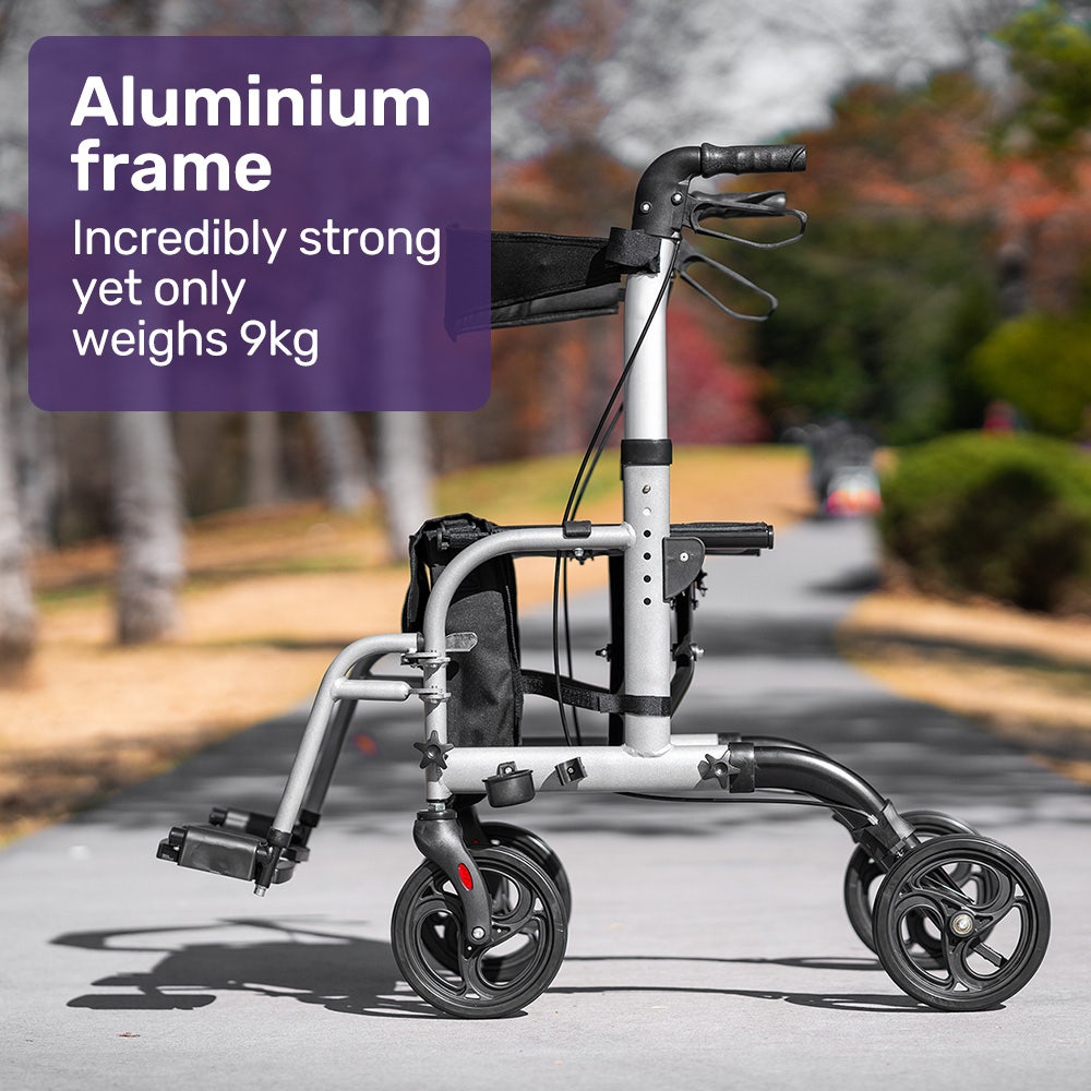 SmartRoller 2-in-1 Aluminium Rollator and Transit Wheelchair - Silver ...