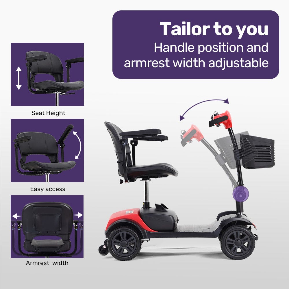 SmartRider Mid-Sized Compact Electric Mobility Scooter - Black & Red ...