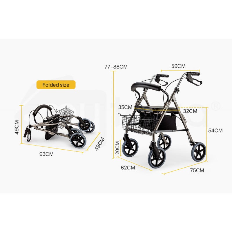 Foldable Rollator Walking Frame Outdoor Indoor Mobility Walker Aids ...