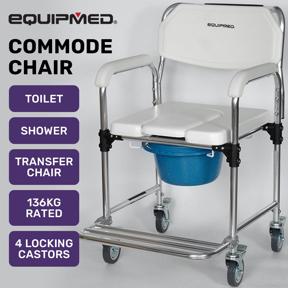 Commode Shower Chair, Over Toilet or Bedside 136kg Capacity Aluminium ...