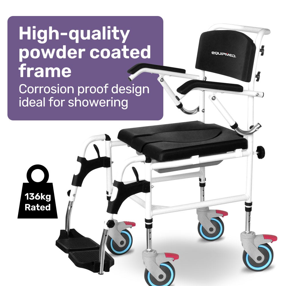 Commode Shower Chair, Over Toilet or Bedside 136kg Capacity Aluminium ...
