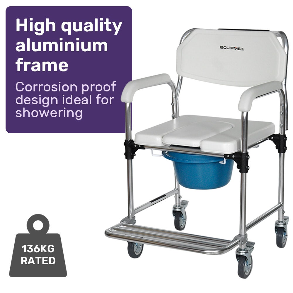 Commode Shower Chair, Over Toilet or Bedside 136kg Capacity Aluminium ...