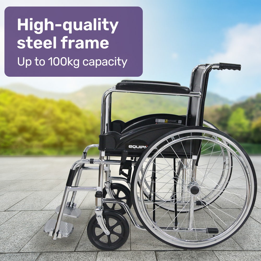 Folding Manual Wheelchair Self Propelled, 24" Rear Wheels, Chrome Stee ...