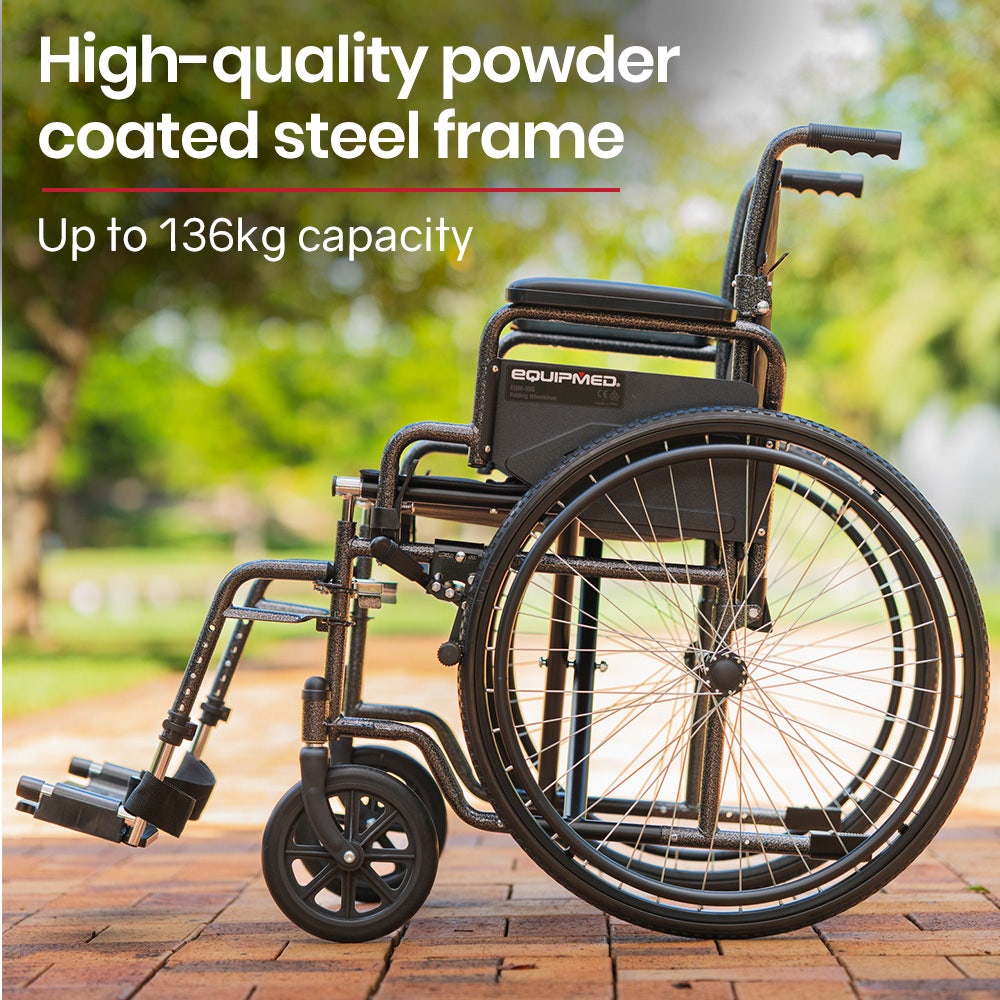 Comfortline 24" 136kg Capacity XL-Wide Quick-Folding Wheelchair - Dark ...