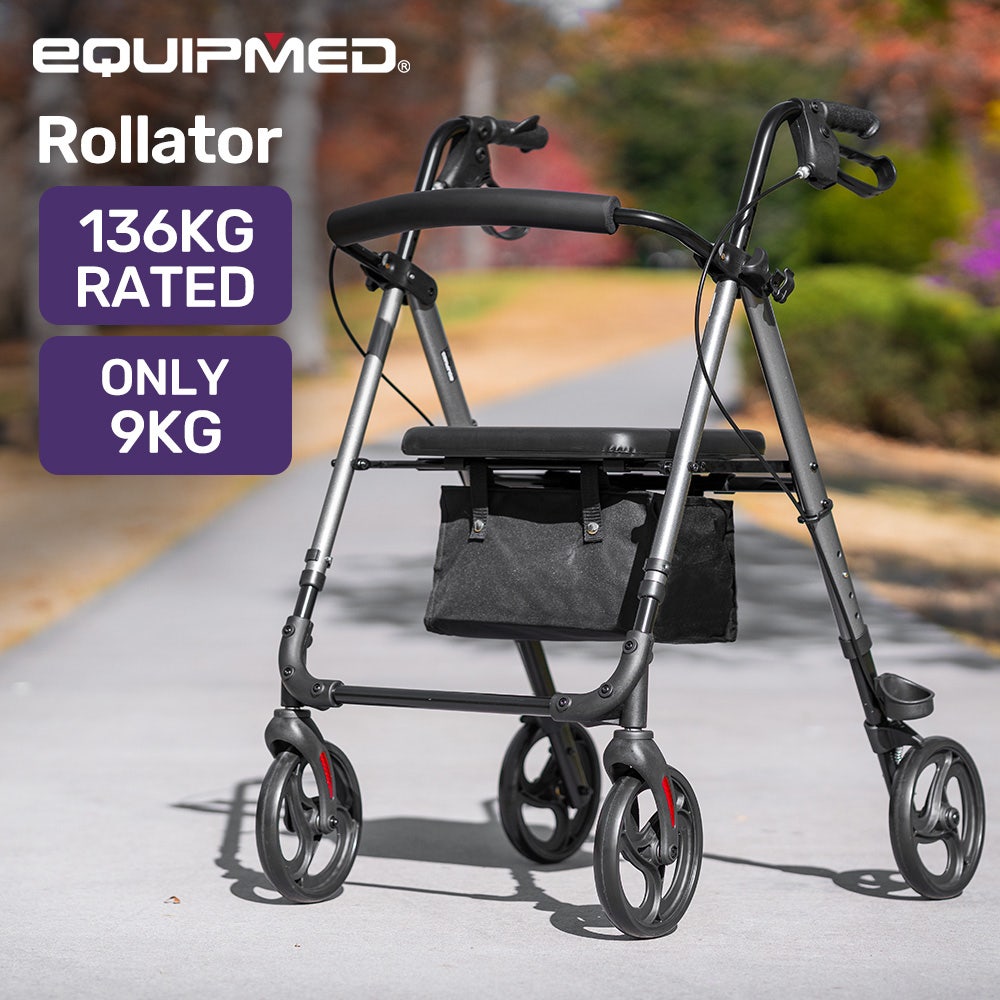 4 Wheel Lightweight Rollator Walker, Aluminium Frame, Seat, Carry Bag ...